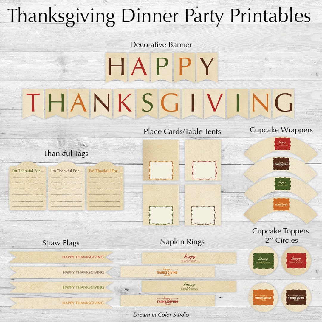 Thanksgiving Dinner Party Printables - DIY Holiday Decorations - Banner ...
