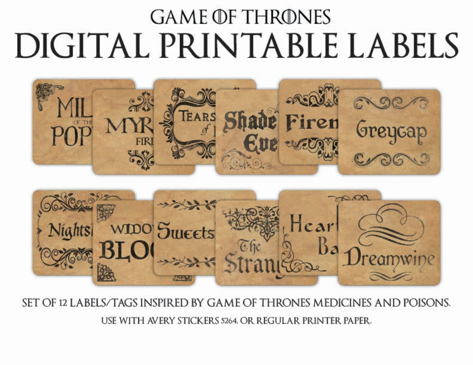 Game of Thrones Digital Printable Apothecary Poison Medicine Halloween ...