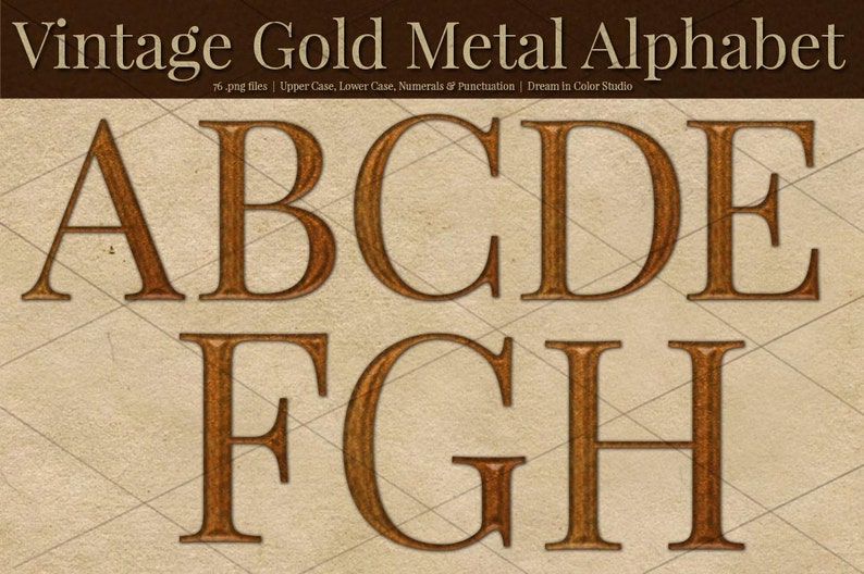 Vintage Gold Metal Alphabet Distressed Grunge Scrapbooking Letters for ...