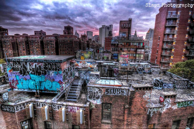 Graffiti Rooftop, Photography Print, New York Skyline, Chinatown Street ...