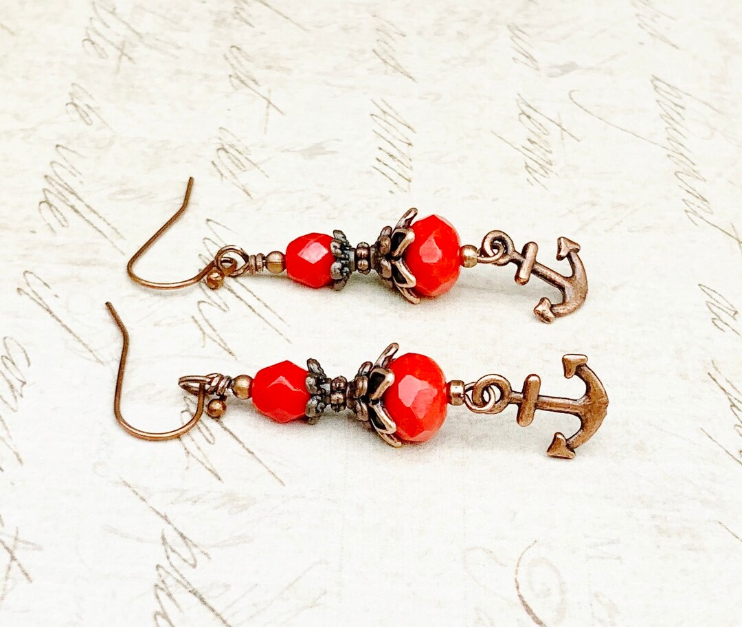 Red Earrings, Bright Red Earrings, Copper Earrings, Red Dangle Earrings ...