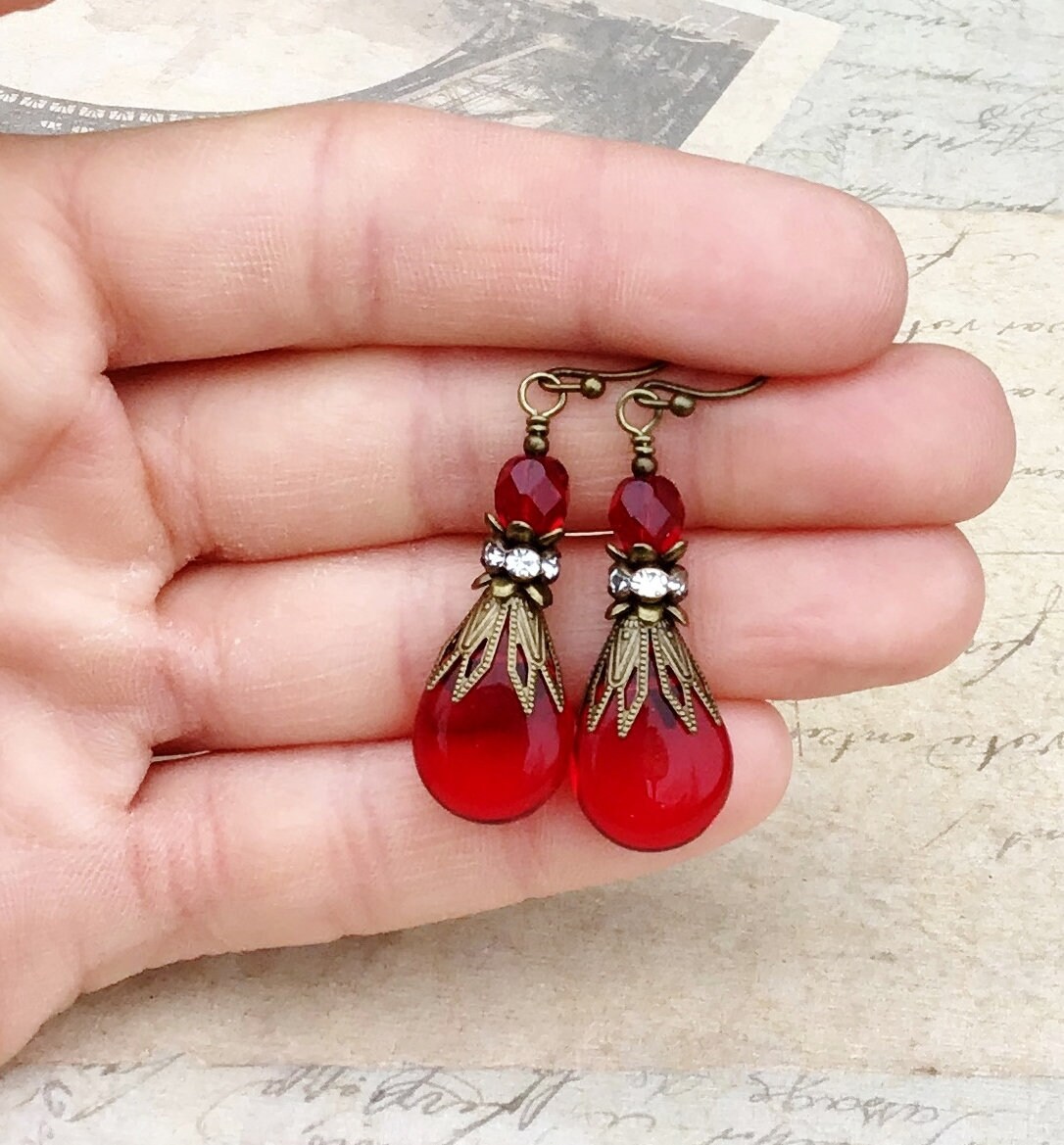 Red Earrings Ruby Earrings Ruby Red Earrings Siam Jewelry | Etsy