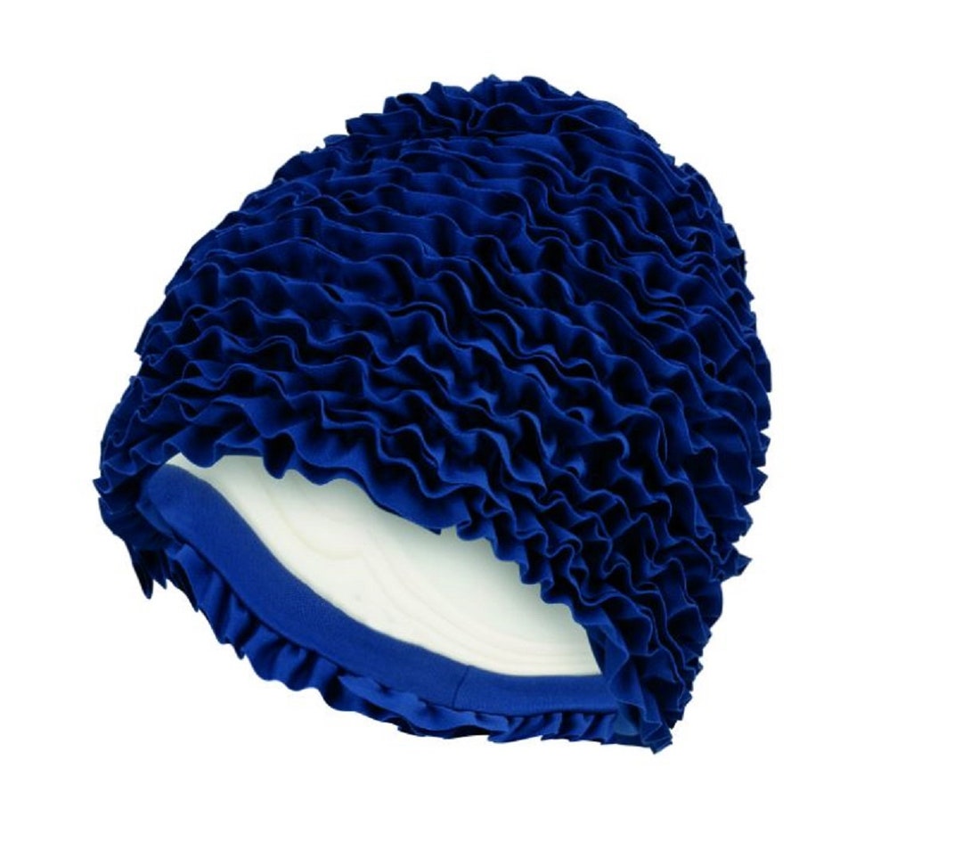 Ladies Fashy Frill Bathing Cap Retro Vintage Style NAVY BLUE Swimming ...