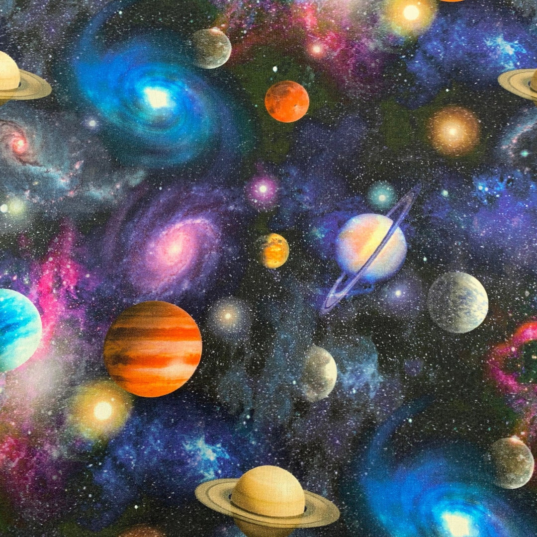 Cotton Fabric Space Planets Universe Print Craft Fabric Material Metre ...