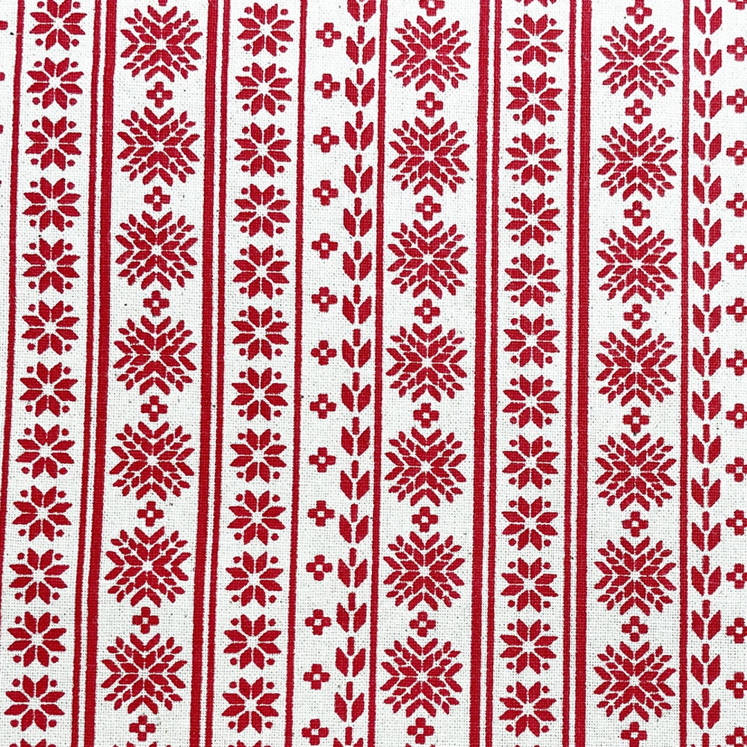 Christmas Fabric Red on Natural Scandi Snowflake Craft Fabric Material ...