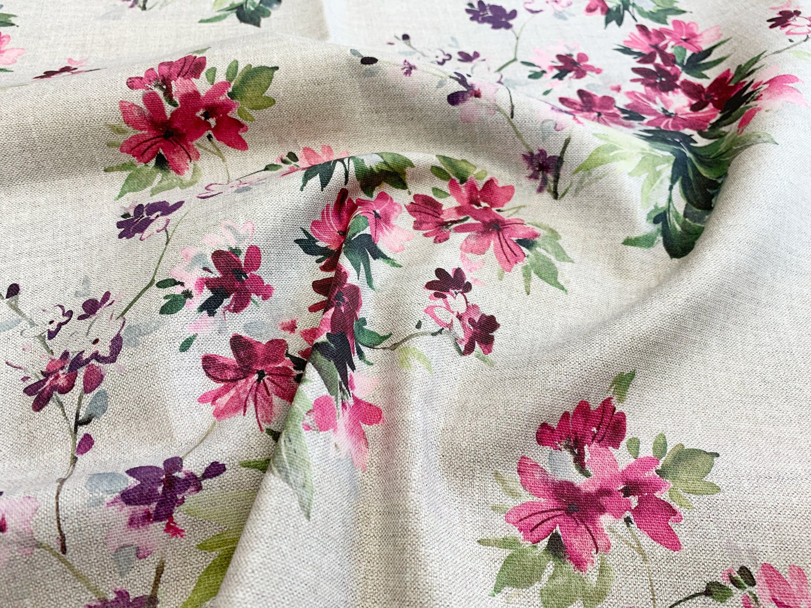 Cotton Canvas Fabric Pink Spring Blossom Floral Leaf Print - Etsy UK