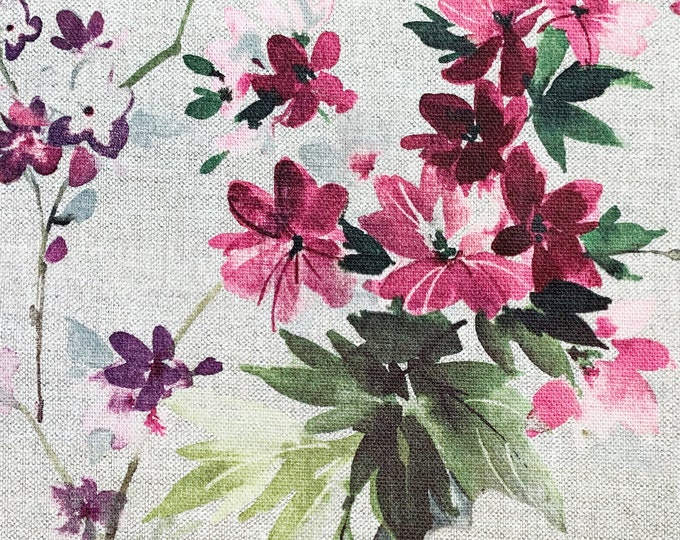 Cotton Canvas Fabric Pink Spring Blossom Floral Leaf Print Craft Fabric ...