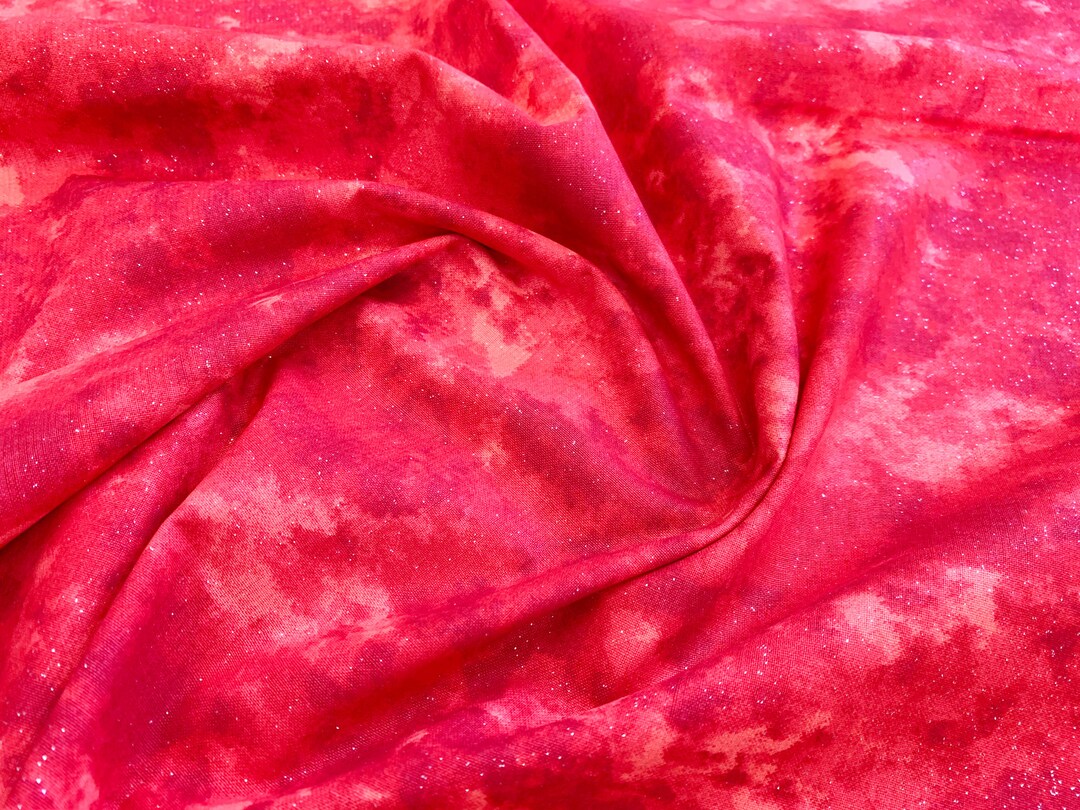 Cotton Sparkle Blender Fabric Ruby Red & Silver Glitter Fabric 100% ...