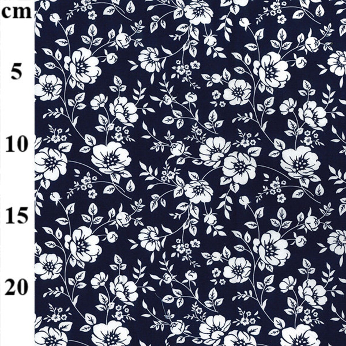 Cotton Fabric White Flower Print on Navy Blue Floral Craft - Etsy Norway