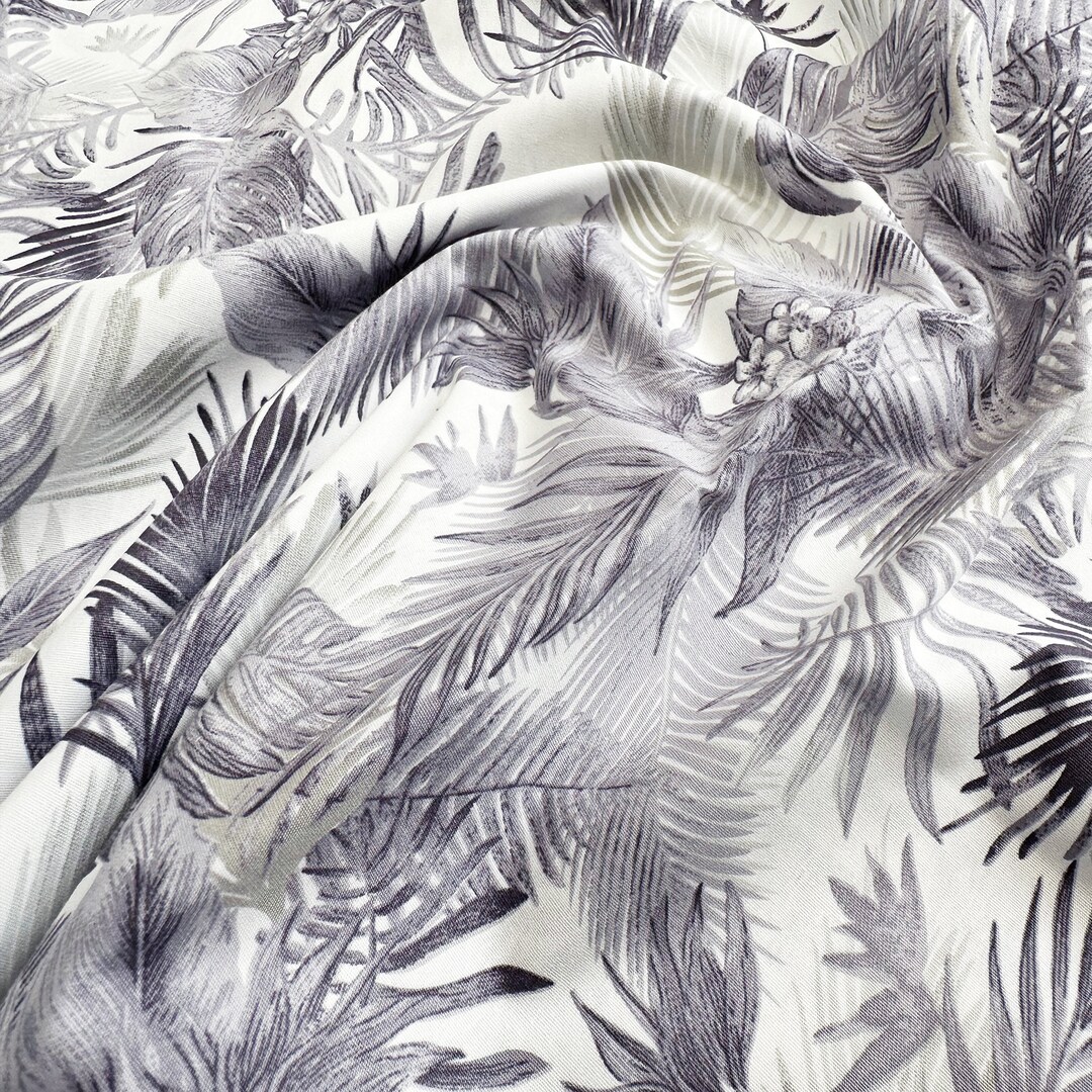 Cotton Fabric Grey Tropical Palm Leaf on Ivory Craft Dress Fabric ...