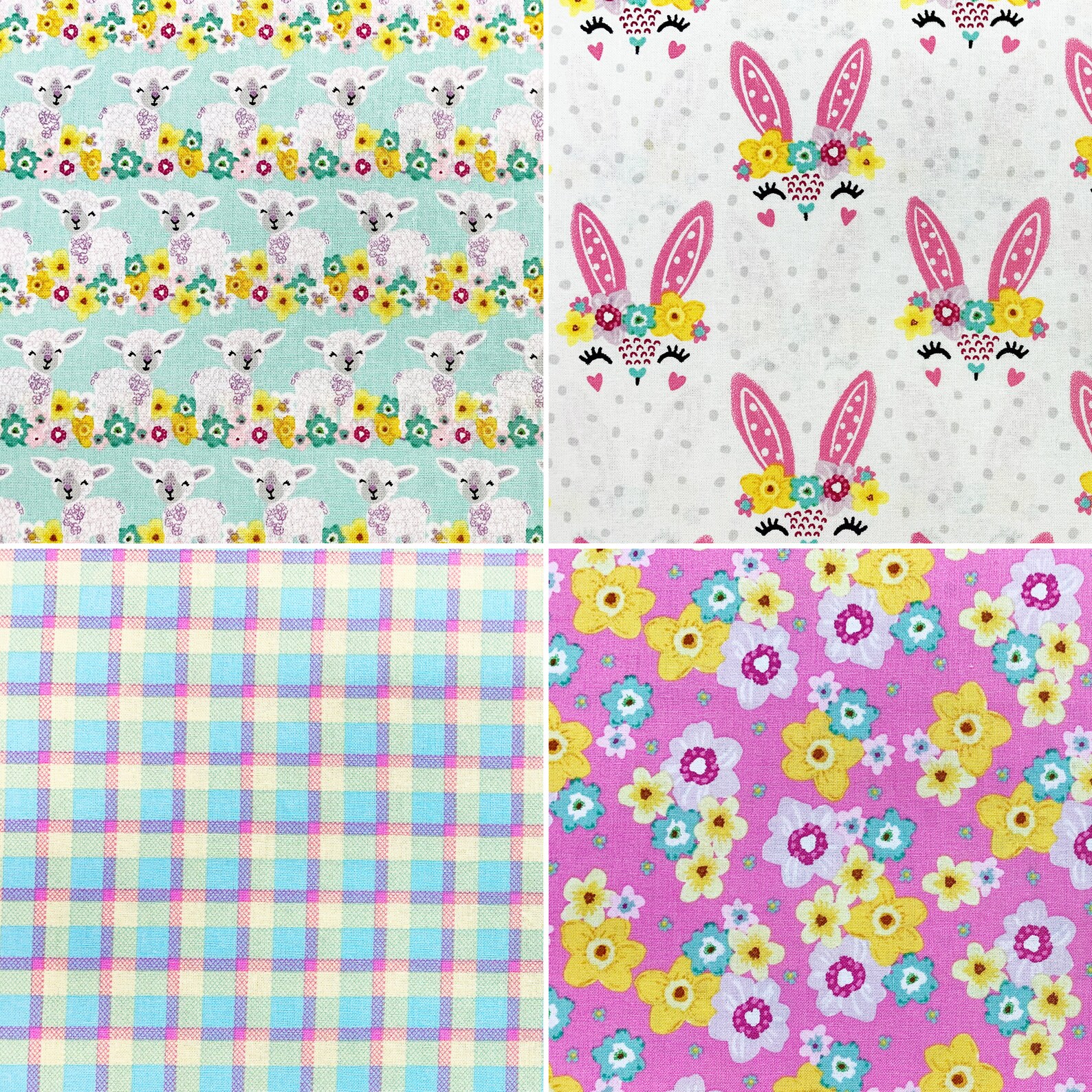 Easter Fabric Cotton Print Baby Lambs Bunny Spring Flowers - Etsy UK