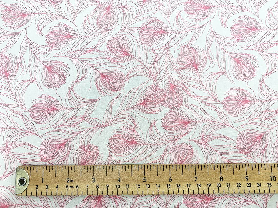 Cotton Fabric Pink Feather Print on Ivory Craft Fabric - Etsy UK