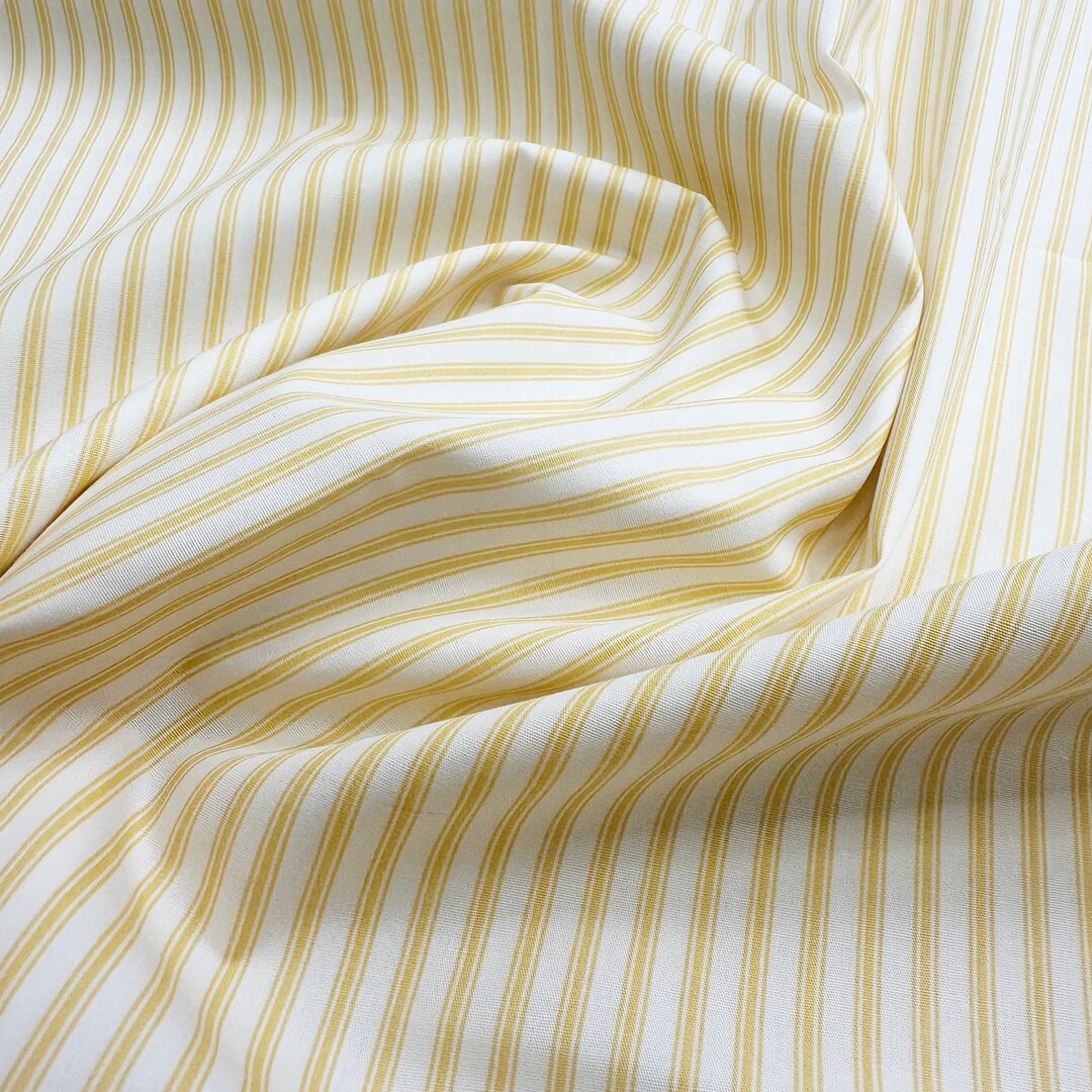 Cotton Fabric Yellow & Ivory Ticking Stripe Craft Fabric Material Metre ...