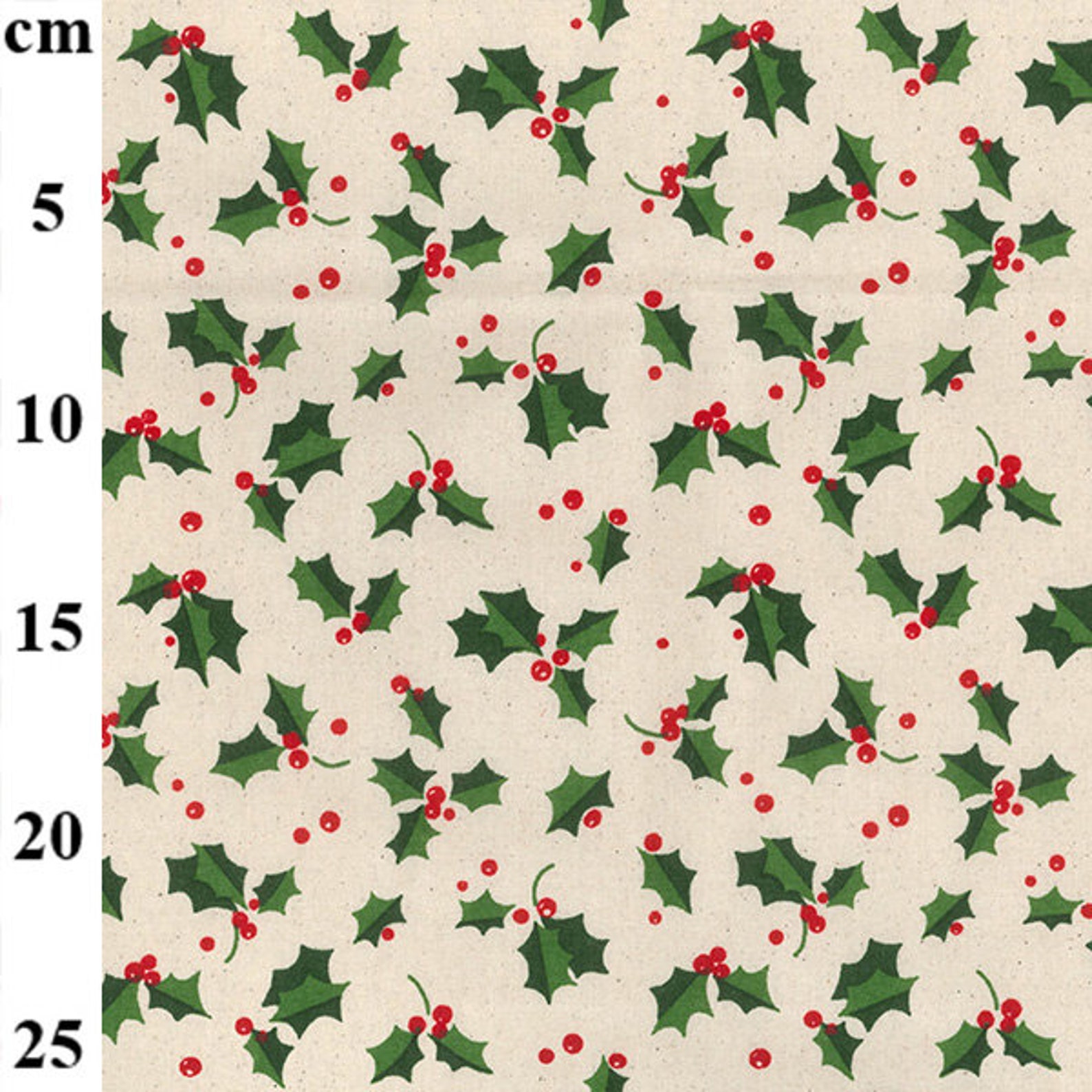 Christmas Fabric Holly & Berries on Natural Scandi Xmas - Etsy