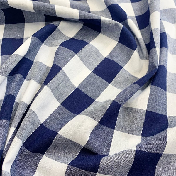 Navy Gingham Fabric - Etsy