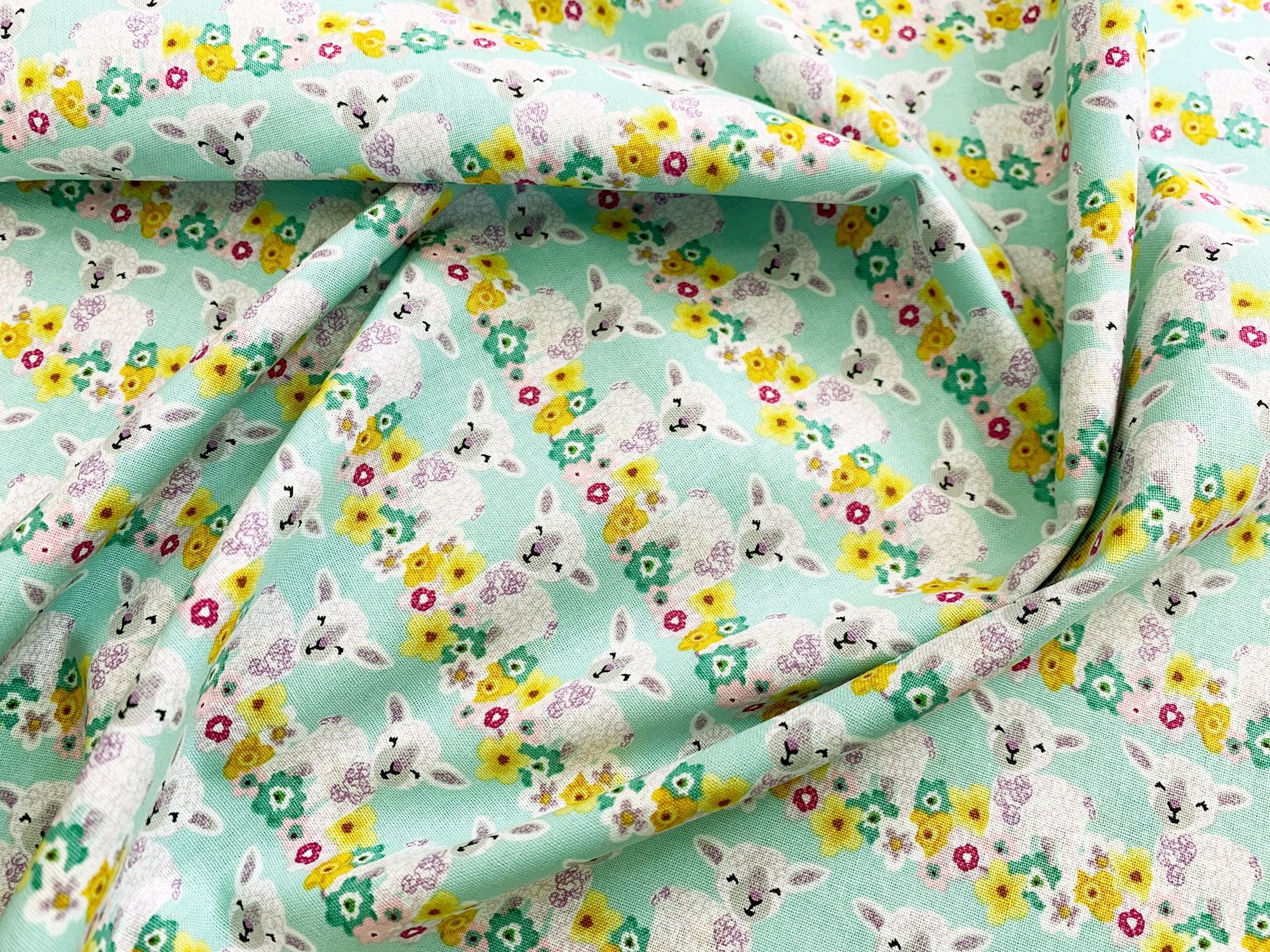 Easter Fabric Cotton Print Baby Lambs Bunny Spring Flowers - Etsy UK