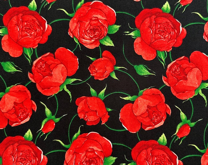 Bold Red Roses Fabric Roses Riot of Red by Peacoquettedesigns Botanical ...