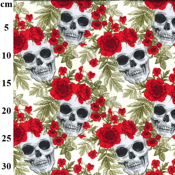 Skull Print Fabric 100% Cotton Skulls & Red Roses Craft | Etsy
