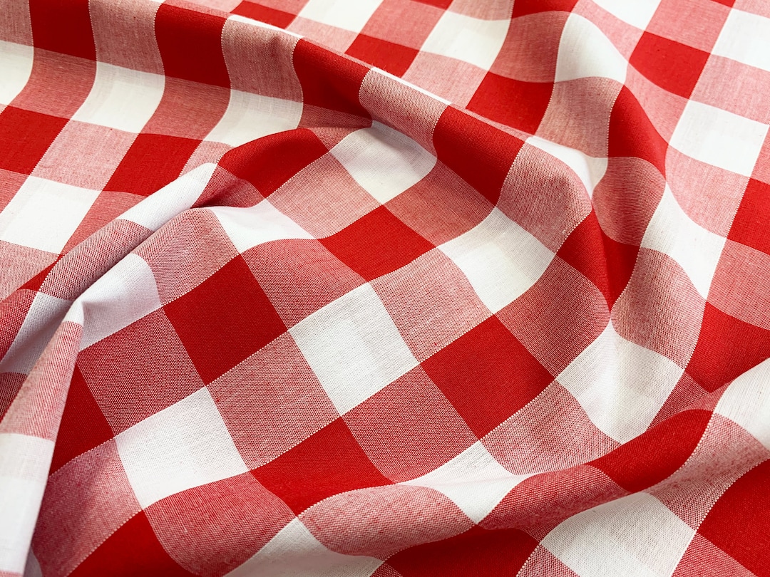 Red & White Gingham Fabric 1 Check Polycotton Craft Fabric Material ...