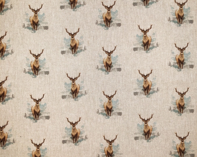 Scandi Christmas Fabric Festive Cotton Stags Fir Trees Fat Quarter And