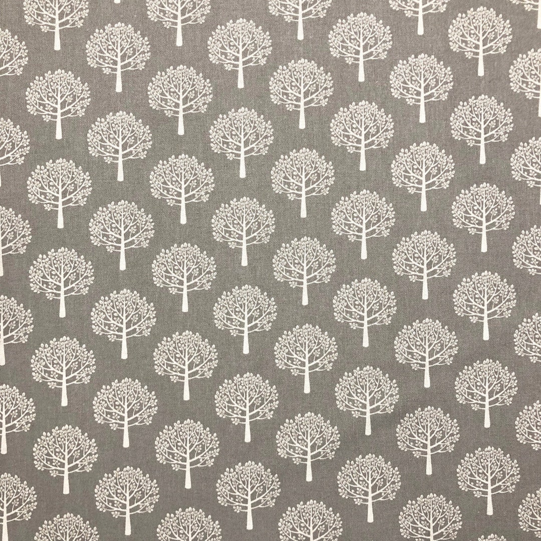 Upholstery Fabric Cream Mulberry Trees on Dove Grey Linen Look Craft ...