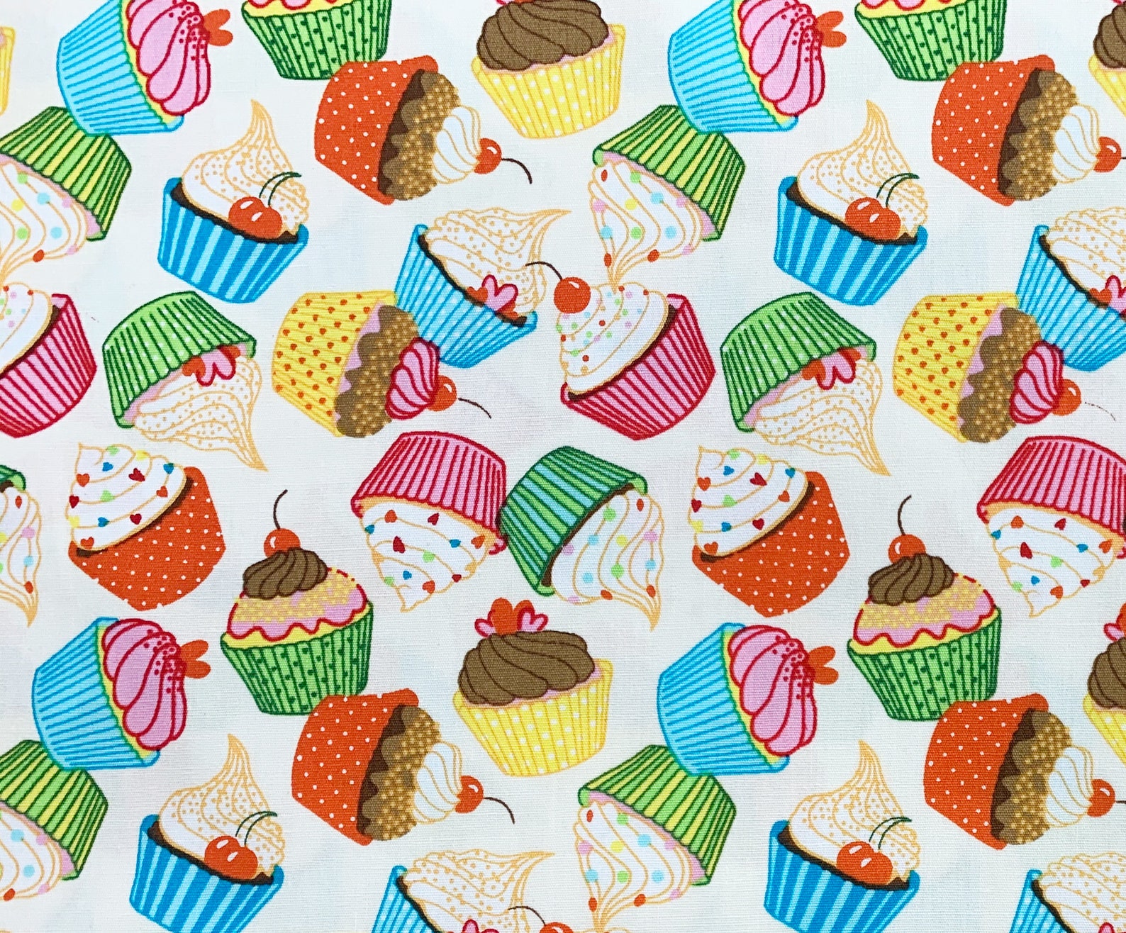 100% Cotton Fabric Cute Cupcakes on Cream Craft Fabric - Etsy Singapore