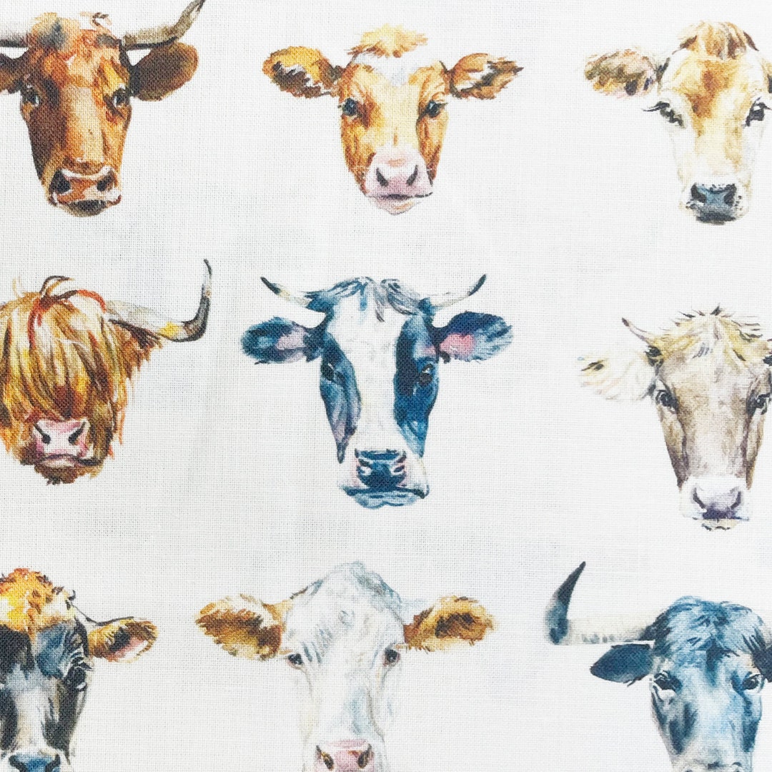 Cotton Fabric Cow Gallery Cows Heads Farm Print Craft - Etsy