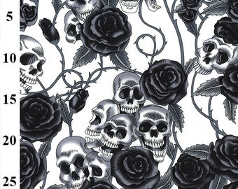 Skull and Roses Fabric | Etsy