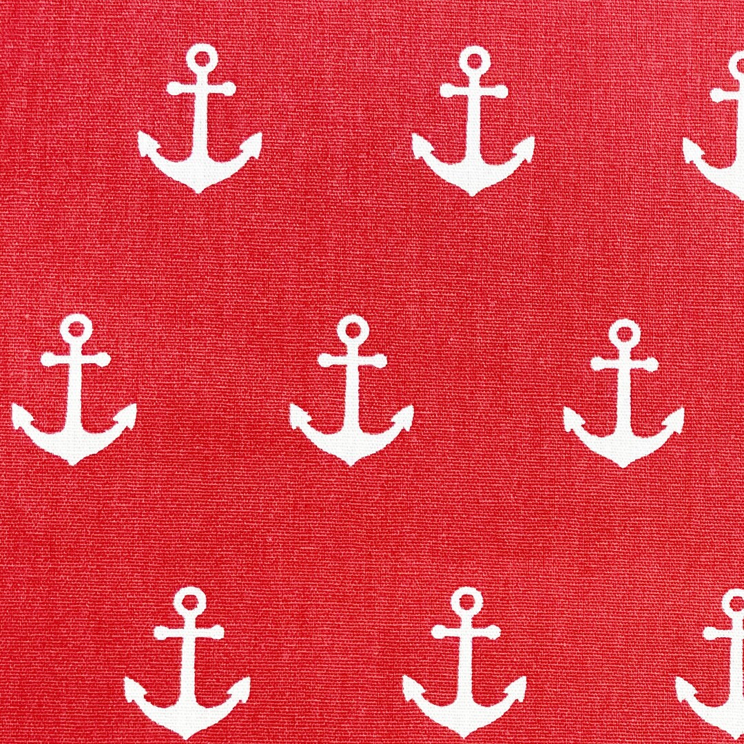 Cotton Fabric Red & White Nautical Boat Anchors Craft Fabric Material ...