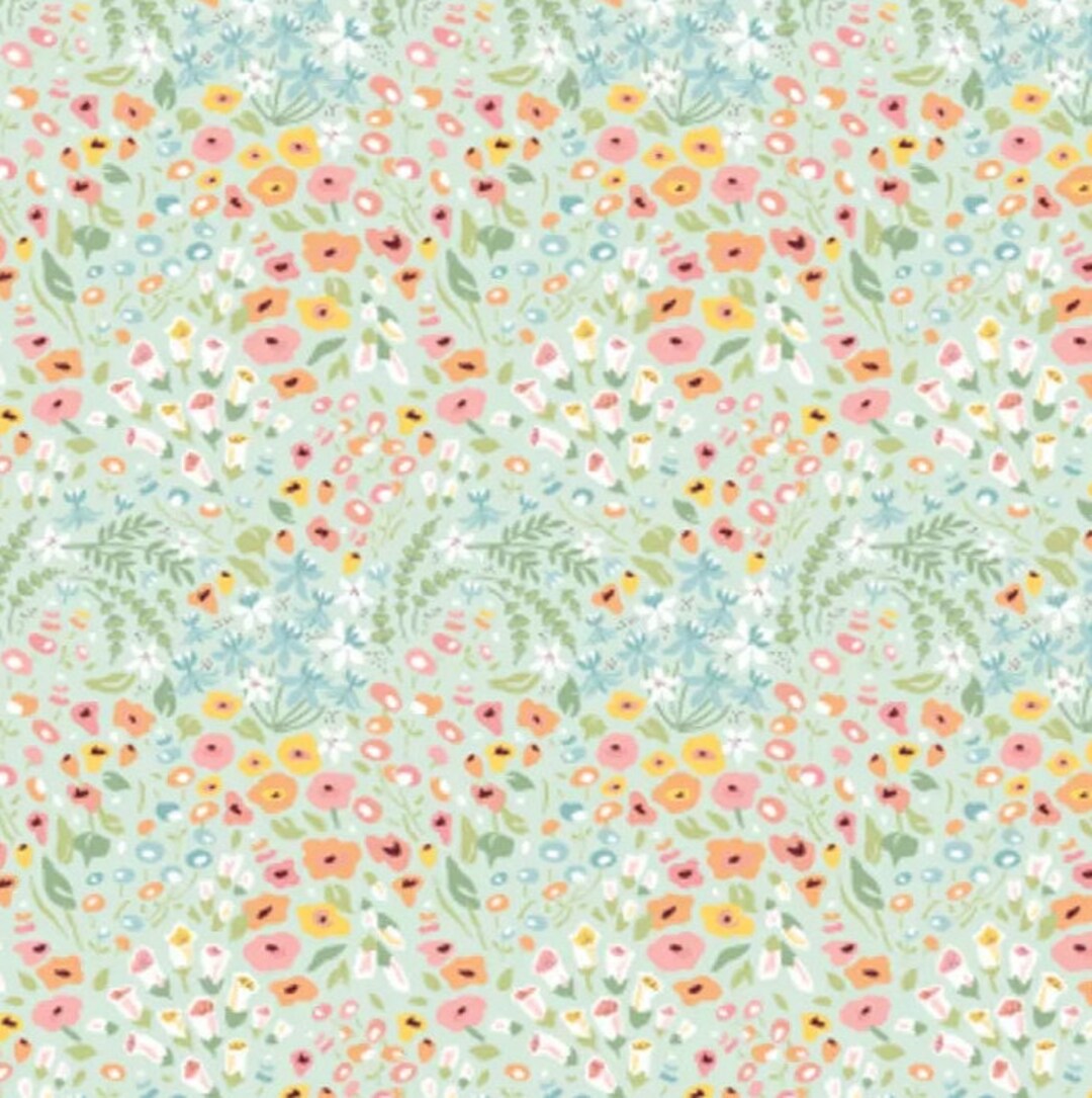 Nutex Fabric Hollyhock Lane Green Ditsy Floral Patchwork Quilting Craft ...