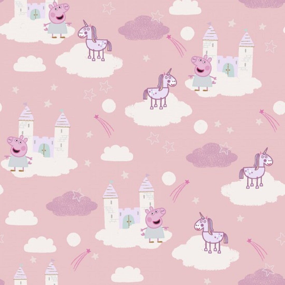 Nutex Fabric Peppa Pig Fully Licensed Material Castles & Unicorns Pink ...