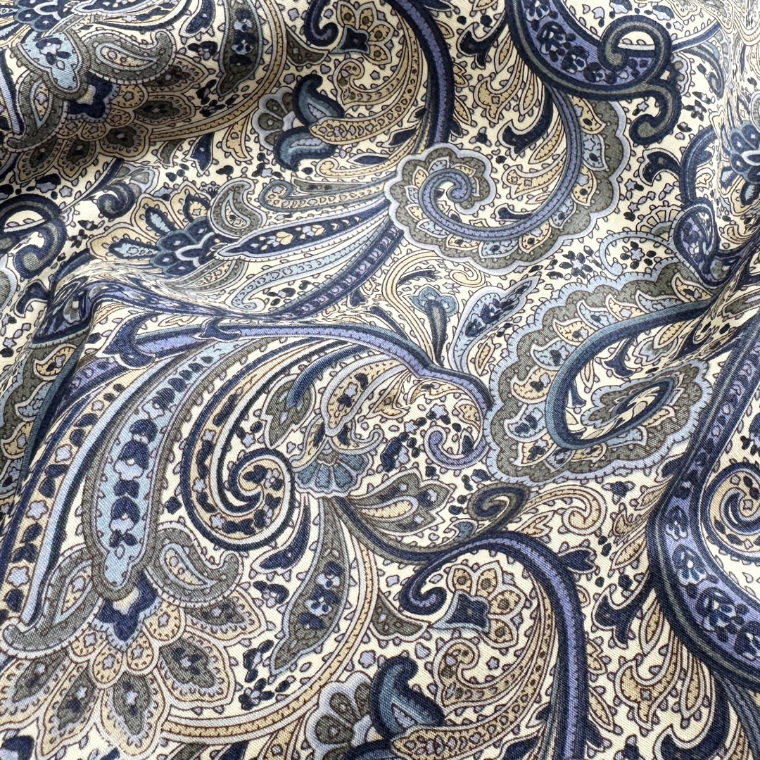 Cotton Fabric Copen Blue & Ivory Paisley Print Craft Dress Fabric ...