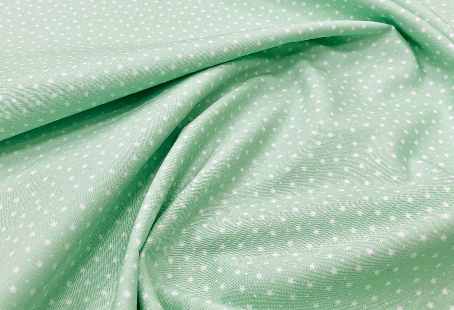 Cotton Fabric Green With Small White Stars and Dots Craft - Etsy UK