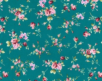 Teal Floral Fabric - Etsy