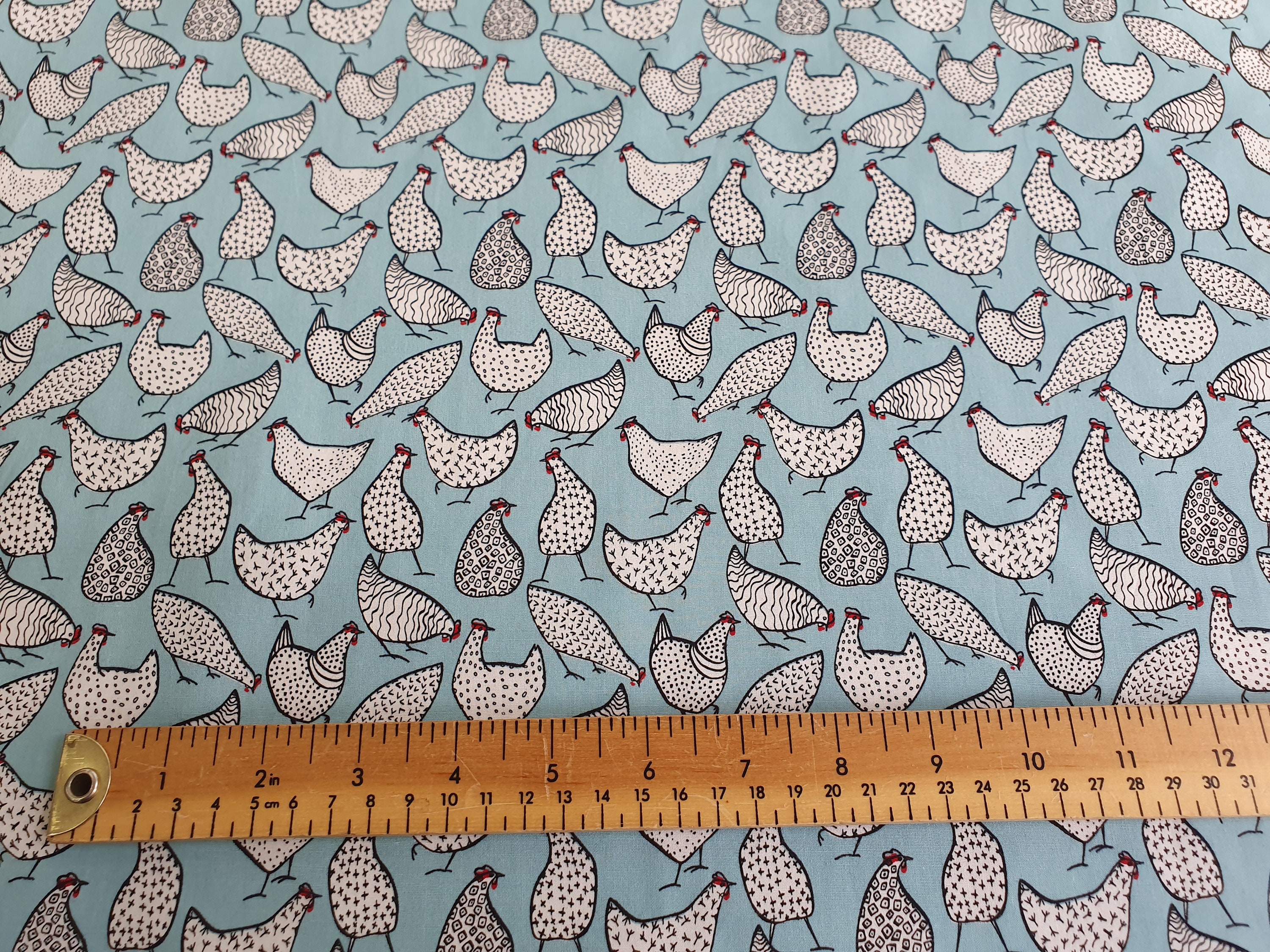 Cotton Fabric Chicken Hens Bird Print on Duck Egg Blue - Etsy UK