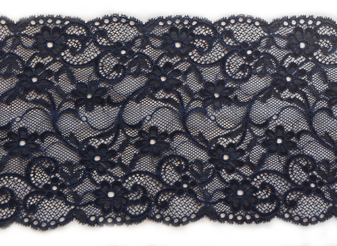 Beautiful Navy Blue Wide Soft Stretch Lace Trim 6.5 / 17cm Wide 10 ...