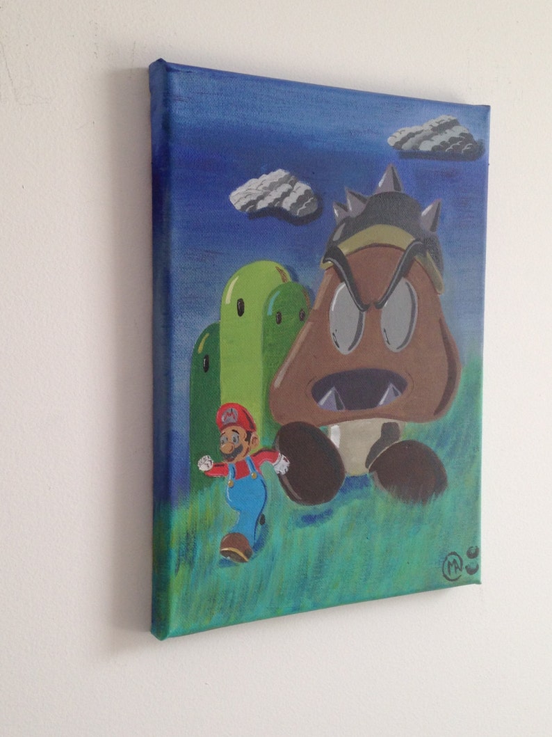 Retro Goomba Chasing Mario 9 x 12 canvas | Etsy