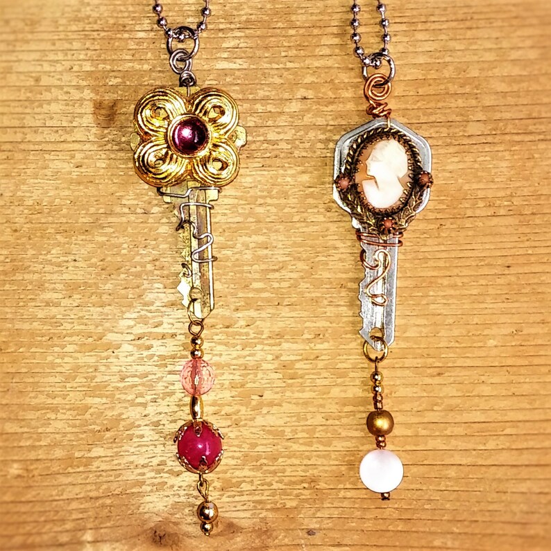Wire Wrapped Beaded Vintage Upcycled Key Necklaces You Choose Design ...