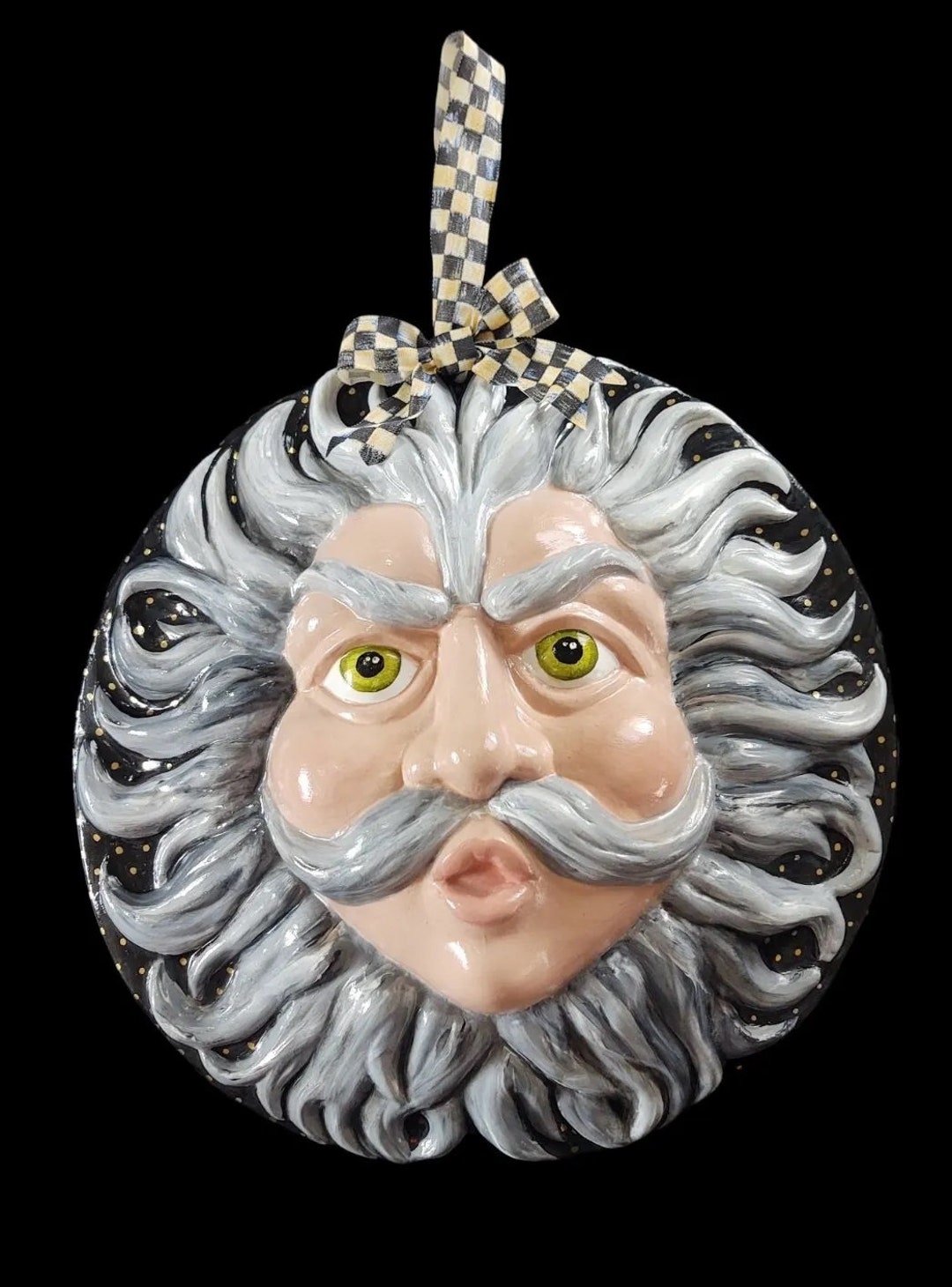 13" Handpainted Boreas Old Man Whimsical Terracotta High Relief Wall ...