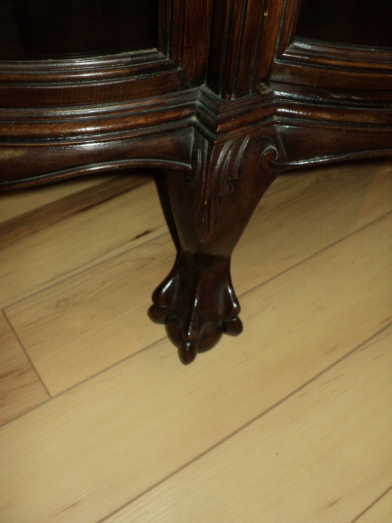 Antique Oak Curved Glass Claw Foot China Cabinet Shipping is - Etsy