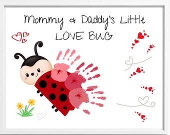 Little Love Bug Handprint Art, Valentines Day Handprint Craft, Toddler ...