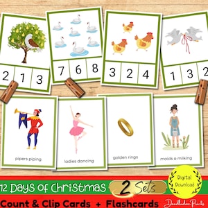 12 Days of Christmas Count and Clip Cards Xmas Flashcards, Printable ...