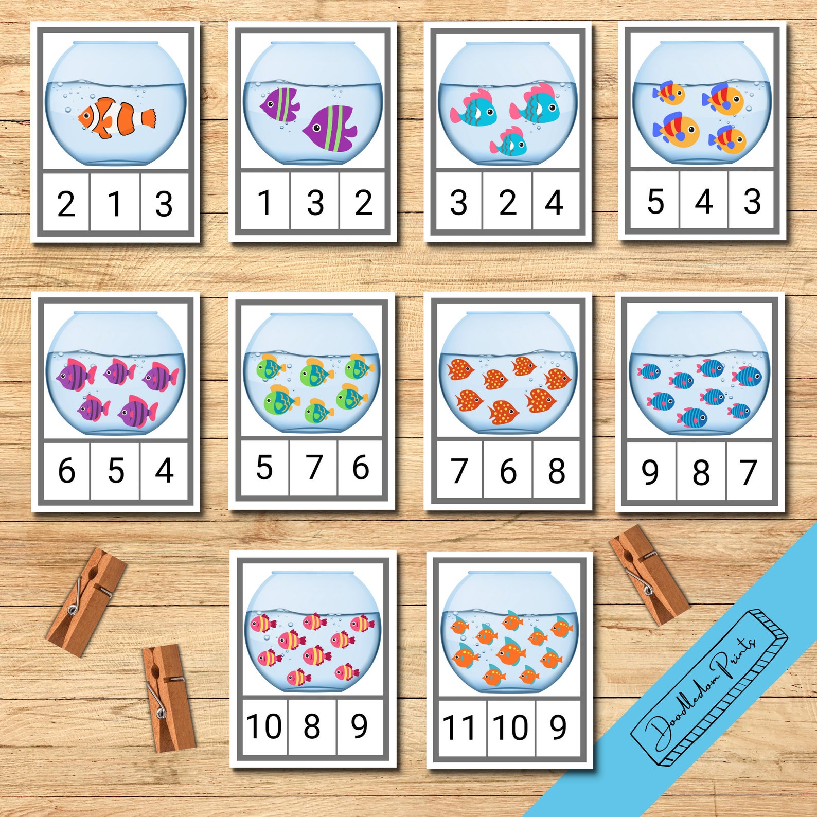FISH Count and Clip Cards 1-10, Toddler Preschool Prek Homeschool Math ...