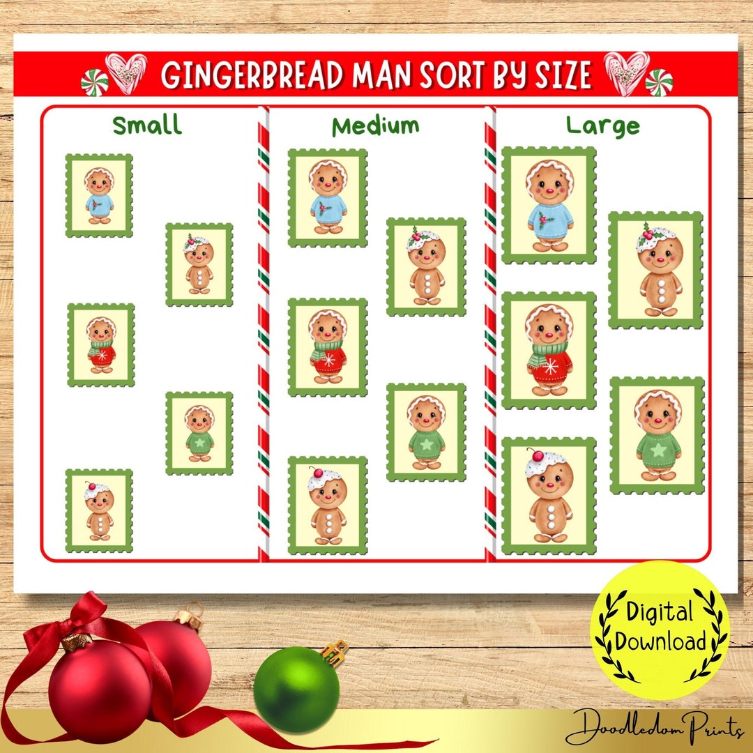 Christmas Theme Sort by Size Worksheet, Preschool Size Activity, Size ...