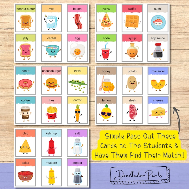 Pick a Partner Classroom Cards, Kids Food Pairing Matching Game ...