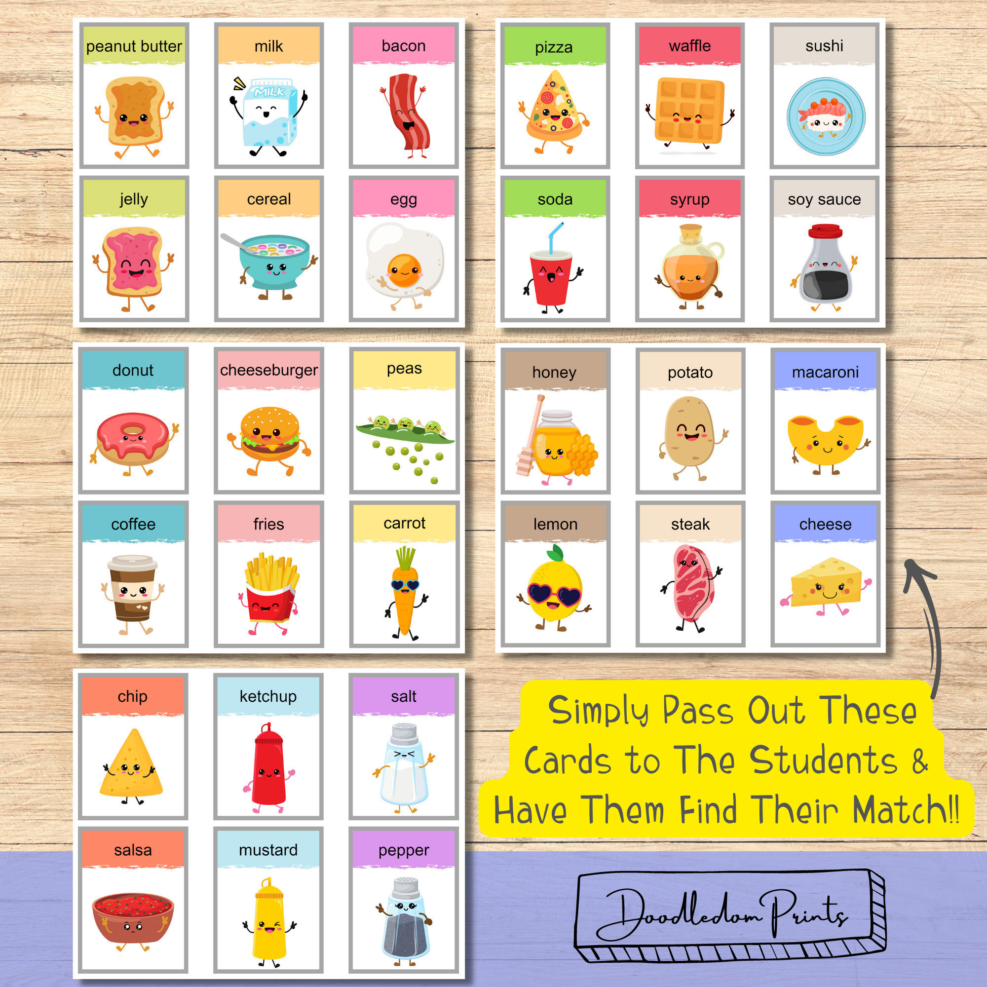 Pick a Partner Classroom Cards, Kids Food Pairing Matching Game ...