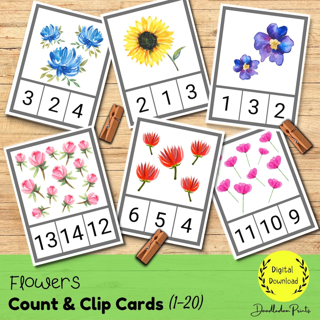 SPRING FLOWER Count and Clip Cards 1-20, Montessori Printable Material ...