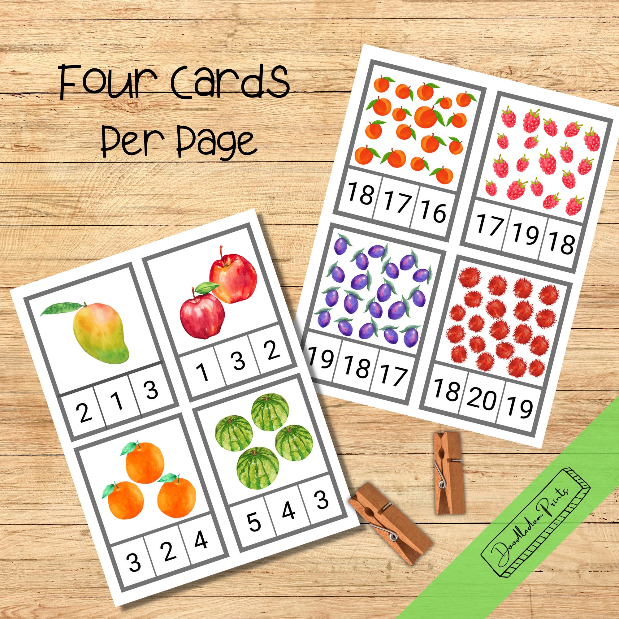 FRUITS Count and Clip Cards 1-20, Montessori Printable Material ...