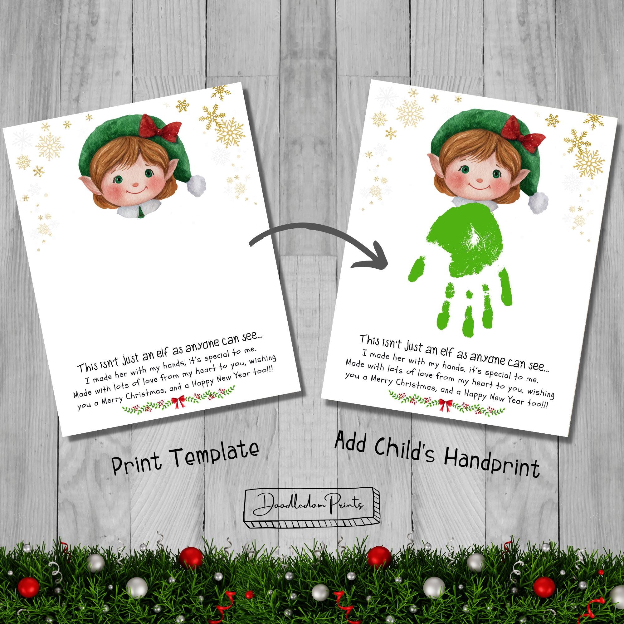 Elf Handprint Art, Printable Christmas Keepsake Craft, DIY Xmas Gift ...