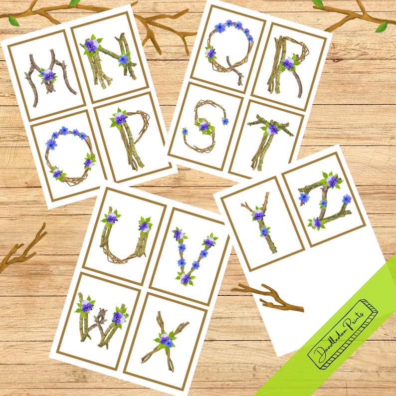 Nature Alphabet With Twigs Preschool Flashcards, Nature Tree Theme ...